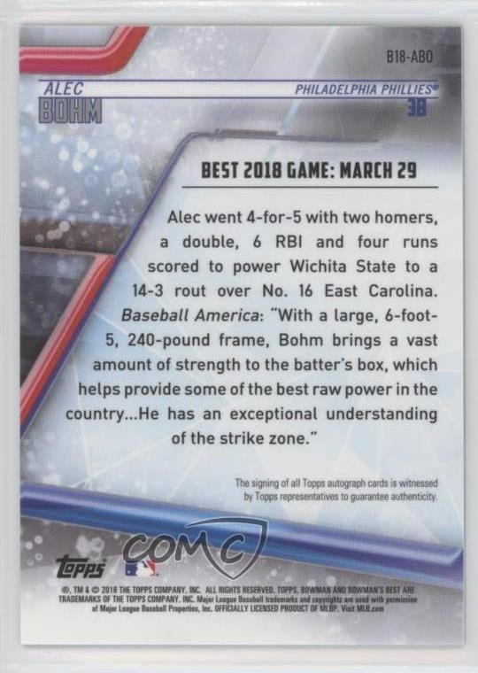 2018 Bowman's Best of Green Refractor /99 Alec Bohm #B18-ABO Auto | eBay