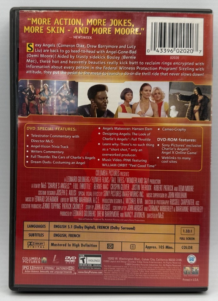 Charlie’s Angels: Full Throttle DVD Fullscreen Cameron Diaz Drew ...