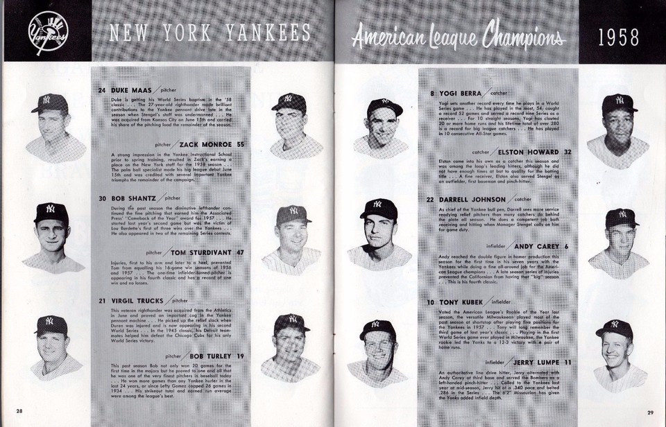 1958 World Series program New York Yankees v Milwaukee Braves Game 1 ...