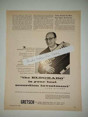 Joe Biviano The Eldorado Gretsch Accordions 1956 8x11 Magazine Ad | eBay