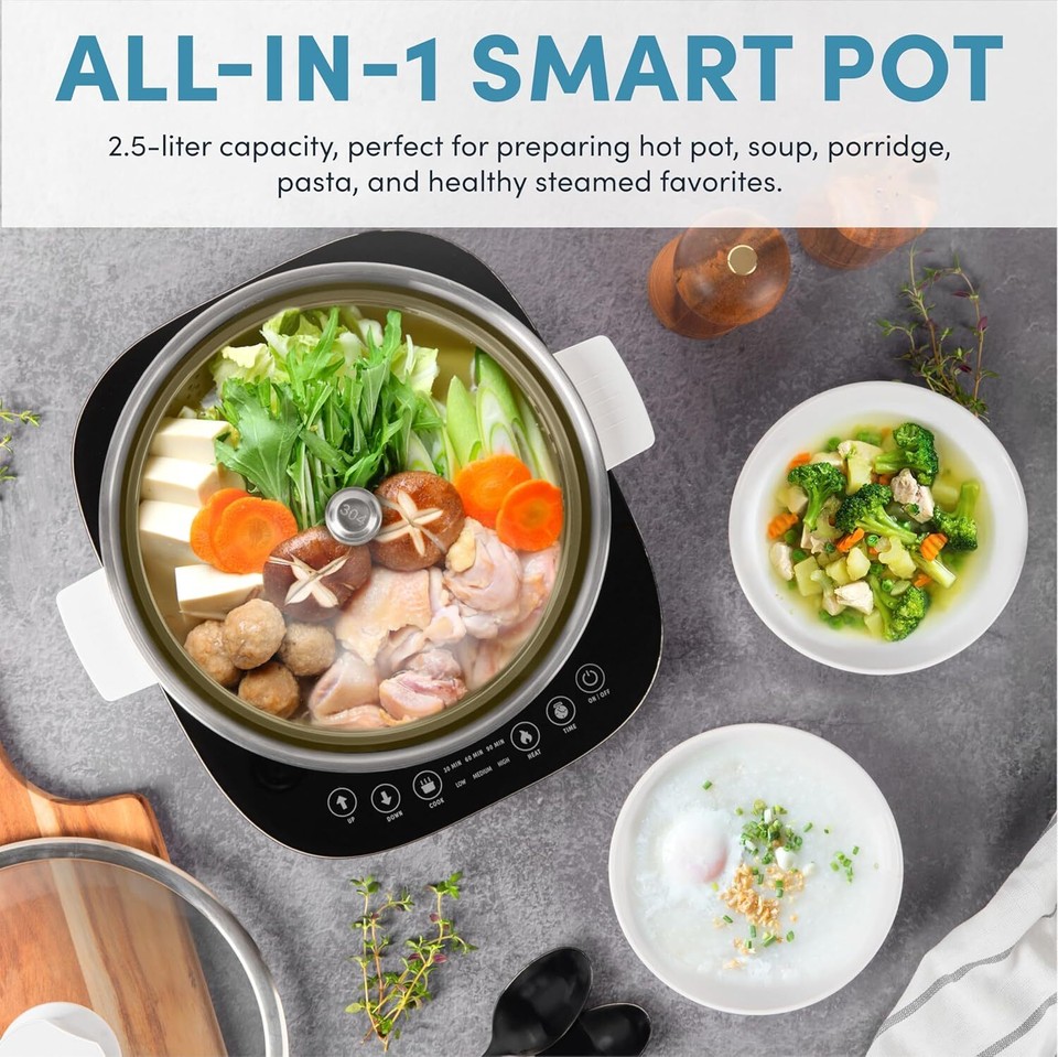 Aroma Housewares 2.5-Liter Smart Electric Hot Pot & Rapid Boil Steamer ...