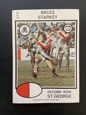 Scanlens 1975 Rugby League Bruce Starkey St George Dragons Card No 92 ...