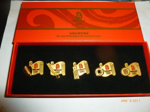 2008 BEIJING OLYMPIC EMBLEM ON CHINESE ANCIENT COINS PIN SET New in Box ...
