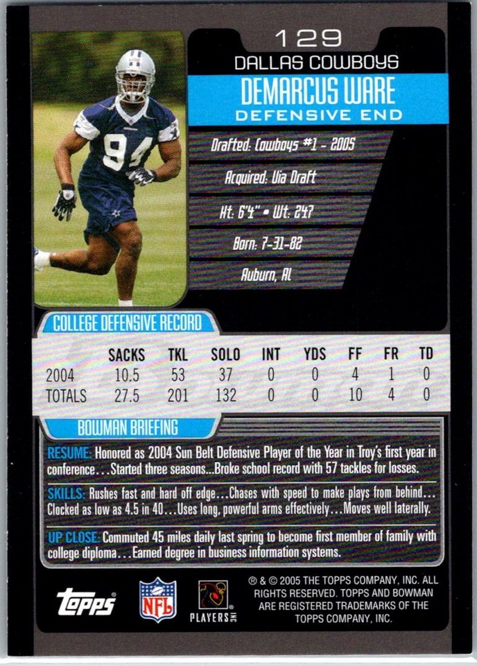 2005 Bowman #129 DeMarcus Ware | eBay UK