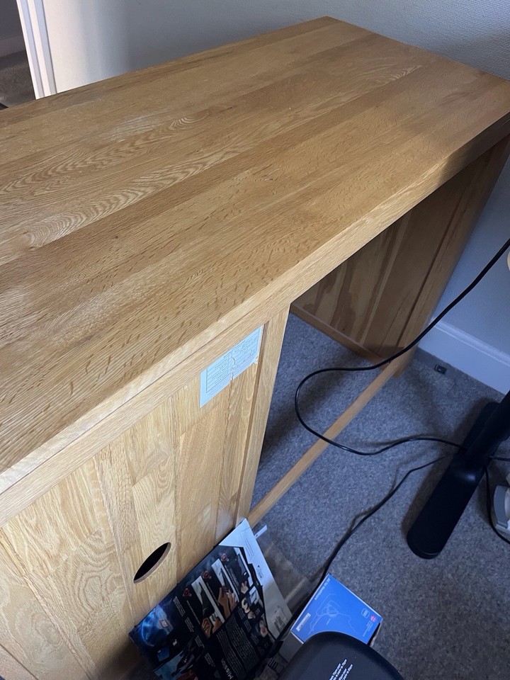 Oak Furniture Land Solid Oak Wood Desk with Drawer & Cupboard & Chrome ...