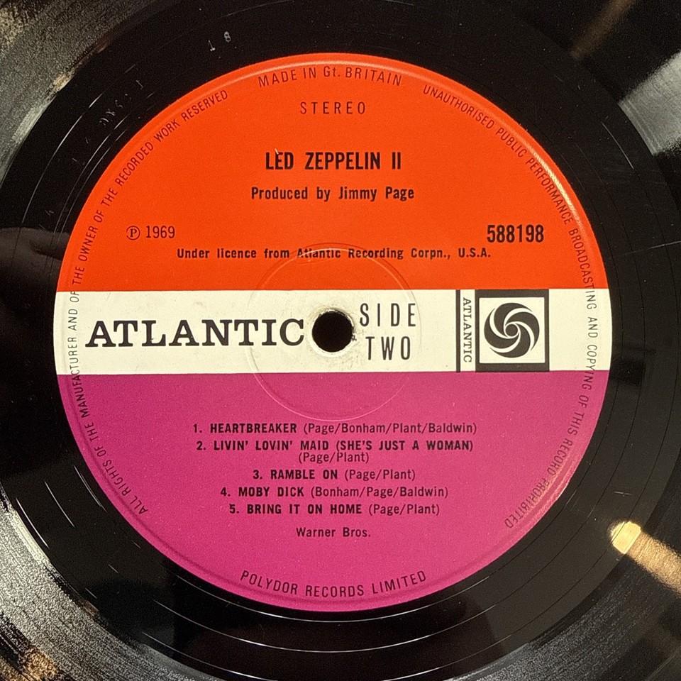 Led Zeppelin - II (2) - 1970 UK Press A5/B4 Plum Labels (EX) Ultrasonic ...