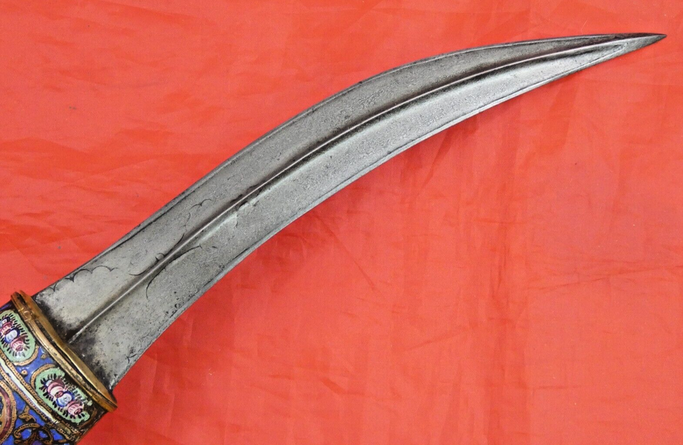 FINEST ANTIQUE PERSIAN ENAMEL KHANJAR DAGGER Damascus Wootz Steel SWORD ...