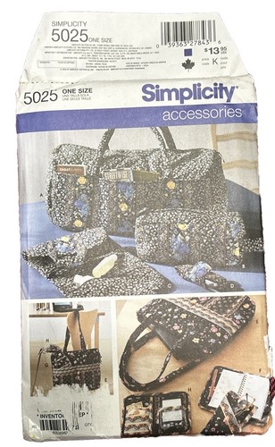 Simplicity 5025 Bags Sewing Pattern Duffle Shoe Cosmetic Eyeglass Tote ...