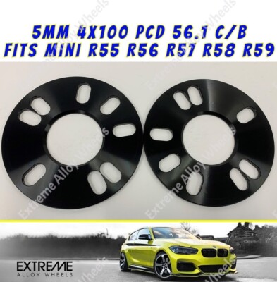 Fits Mini Wheel Spacers 5mm R55 R56 R57 R58 R59 Black Alloy Hub Centric ...