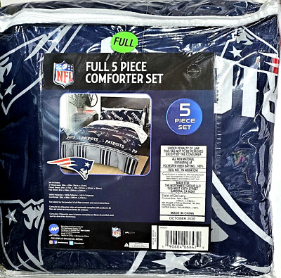 NFL New England Patriots Full 5 Piece Comforter Set 2 Pillowcase Flat ...