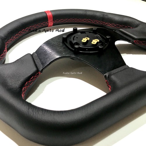 320mm Leather Red Stitching D Shape Racing Steering Wheel Fit OMP Hub ...