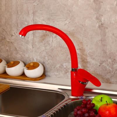 Red Painting Kitchen Sink Basin Mixer Faucet Deck Mounted 360° Swivel ...