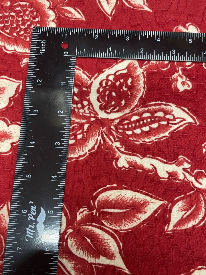 Vintage Liz Claiborne Red White Floral Screen Print Fabric Craft Sewing ...
