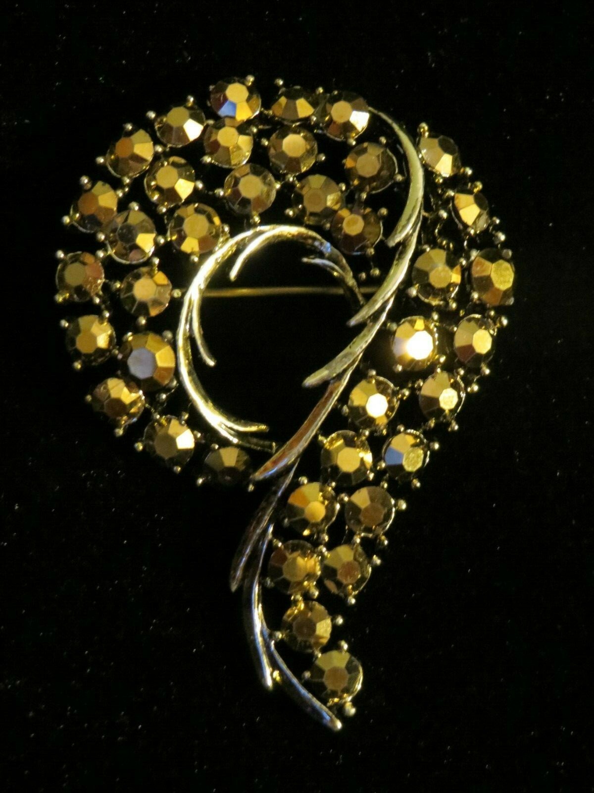 Vintage Gold Question Mark Brooch with Metallic Rhine… - Gem