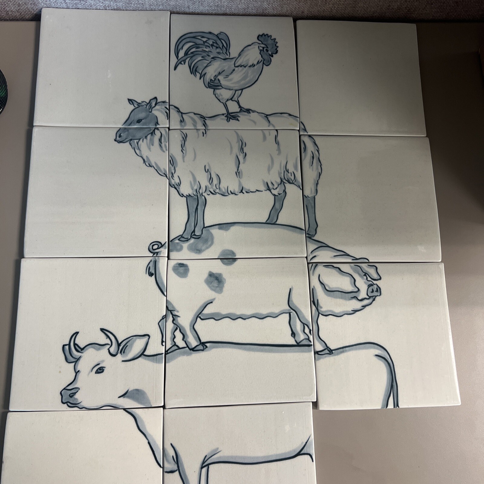 Tile Mural Backsplash Ceramic Cow Pig Sheep Chicken Animal Art ...