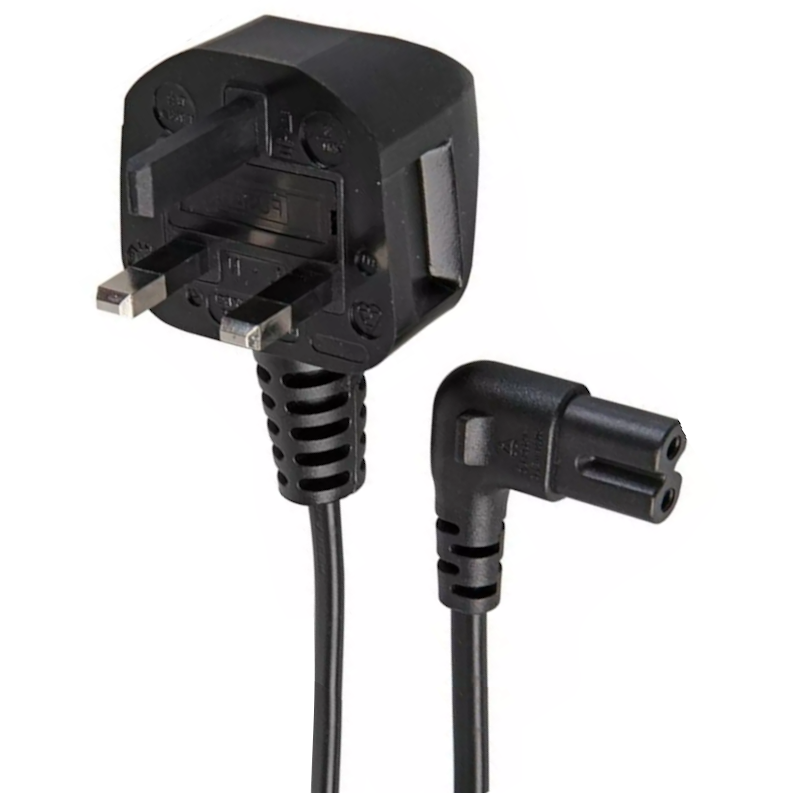 Right Angle Figure of 8 Mains Cable Power UK Lead 3A Plug Fig 8 C7 Cord ...