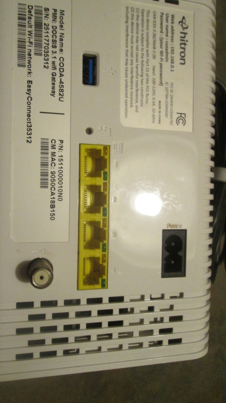 Hitron CODA-4582U DOCSIS 3.1 Wi-Fi Gateway Modem Router | eBay