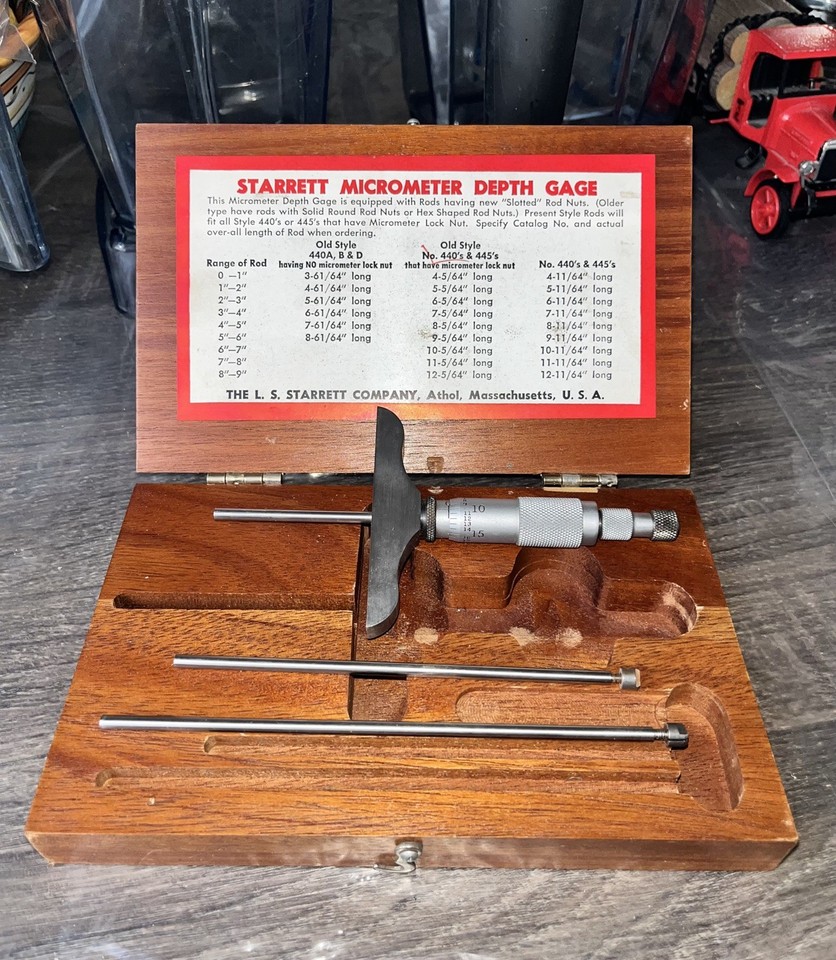 Starrett 445 Micrometer Depth Gage with Wooden Case Athol, Mass. USA | eBay
