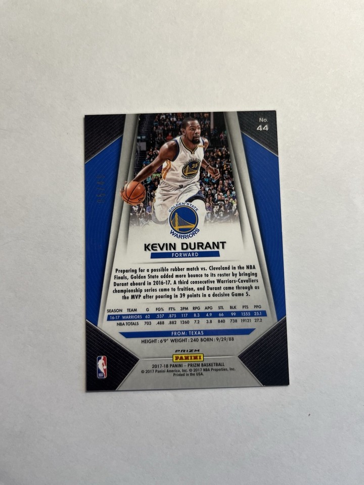 KEVIN DURANT 2017-18 Panini Prizm Orange /49 WARRIORS B5 | eBay