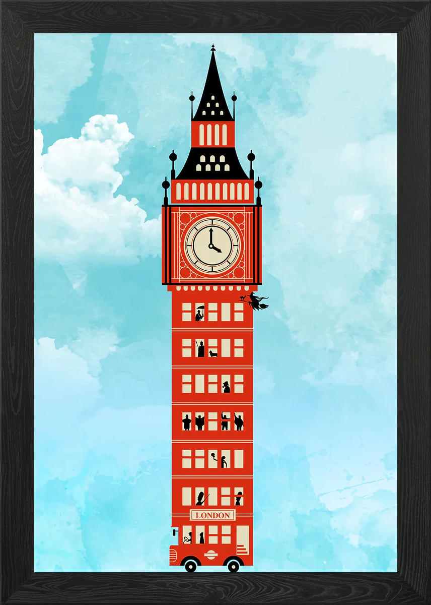 Big Ben with London Bus Framed Wall Art Poster Canvas Print Picture ...