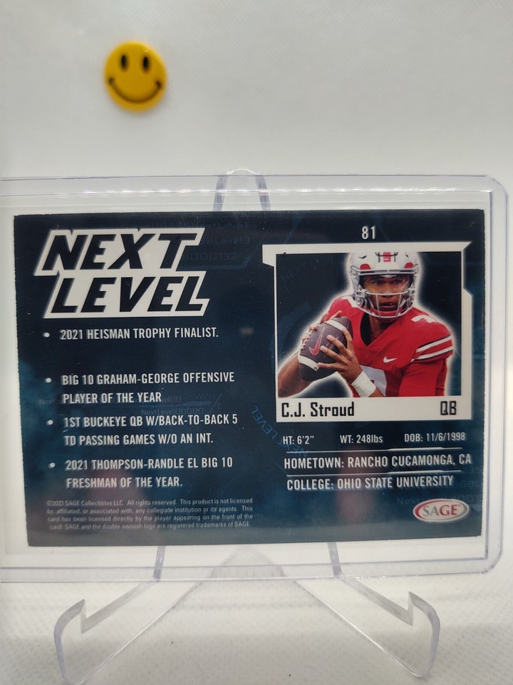 CJ Stroud 2023 Sage Collectibles RED Next Level Football Card # 81 ...