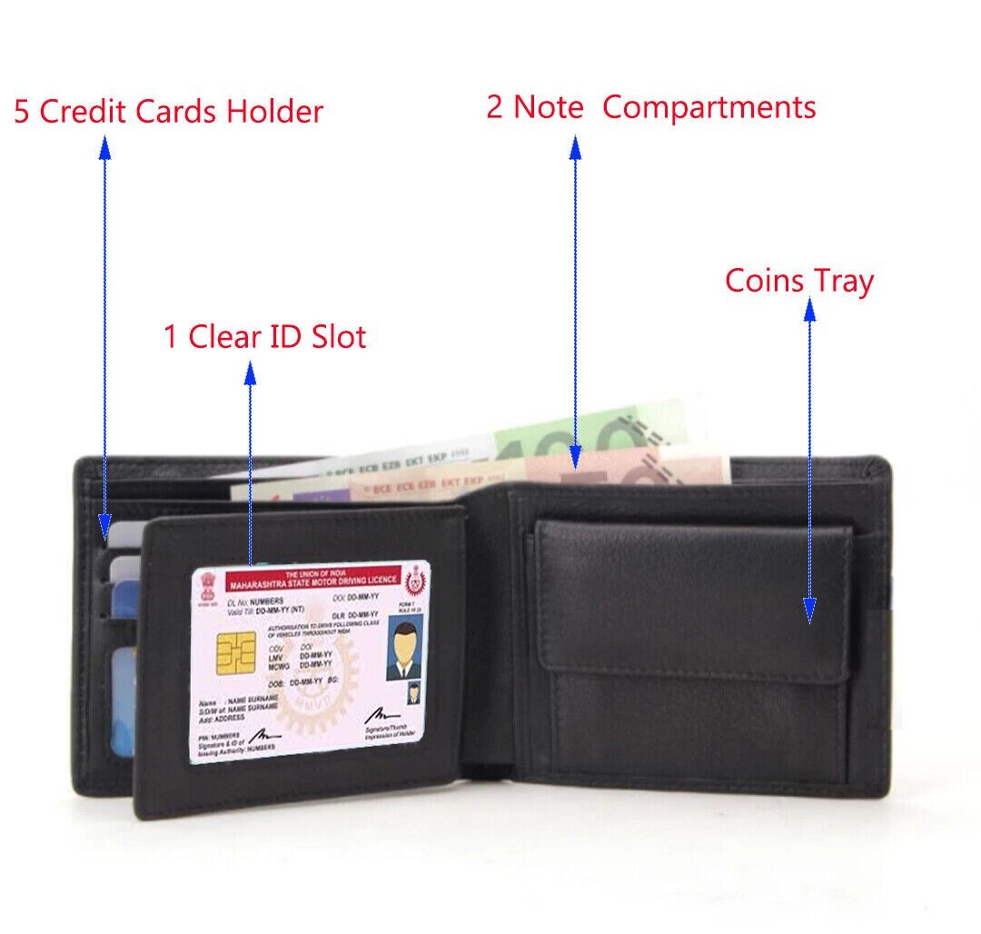 Designer Mens Leather Wallet RFID SAFE Contactless Card Blocking ID ...