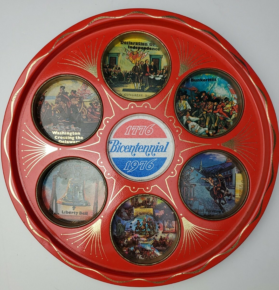 1776~1976 Bicentennial Scenic Tin Bar/Drink/Coaster Tray/ Bunker Hill ...