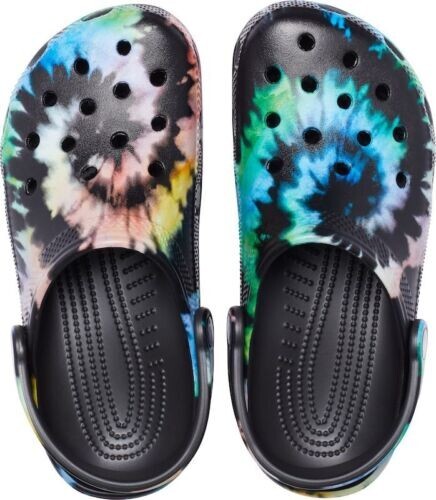 Croc Unisex Classic Tie-Dye Graphic Clogs Multi Black/Black Size M8/W10 ...