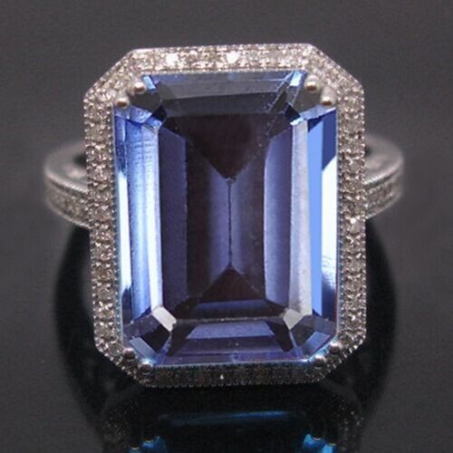 2Ct Emerald Cut Lab-Created Tanzanite Women's Wedding Ring 14K White ...