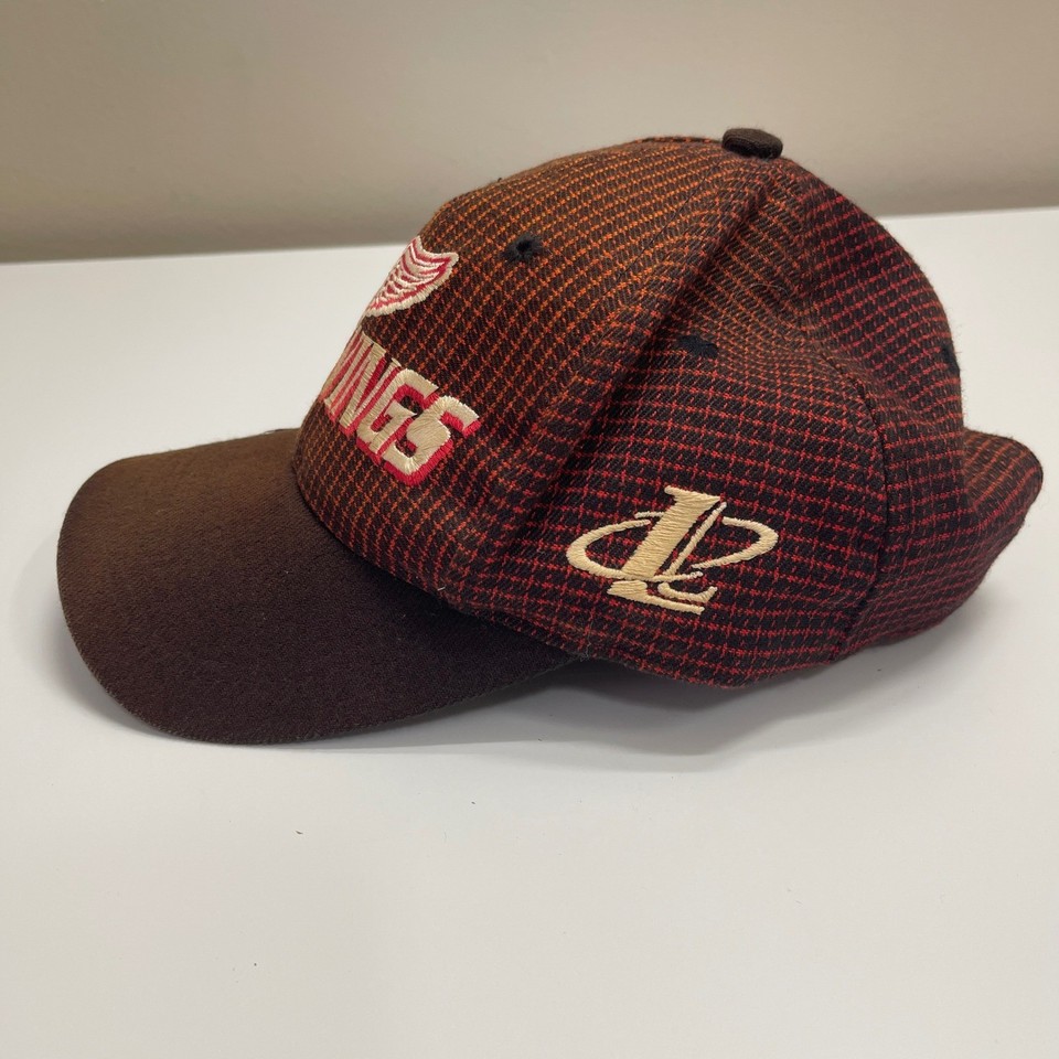 Vintage Logo Athletic Detroit Red Wings Hat NHL Red Black Grid Pattern ...