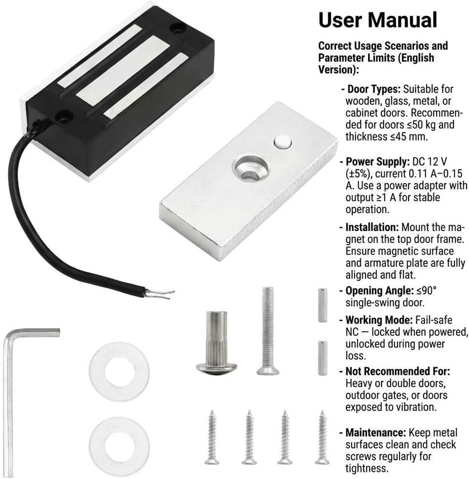 QWORK 130LB 60kg Electric Magnetic Door Lock Fail Safe NC Access ...