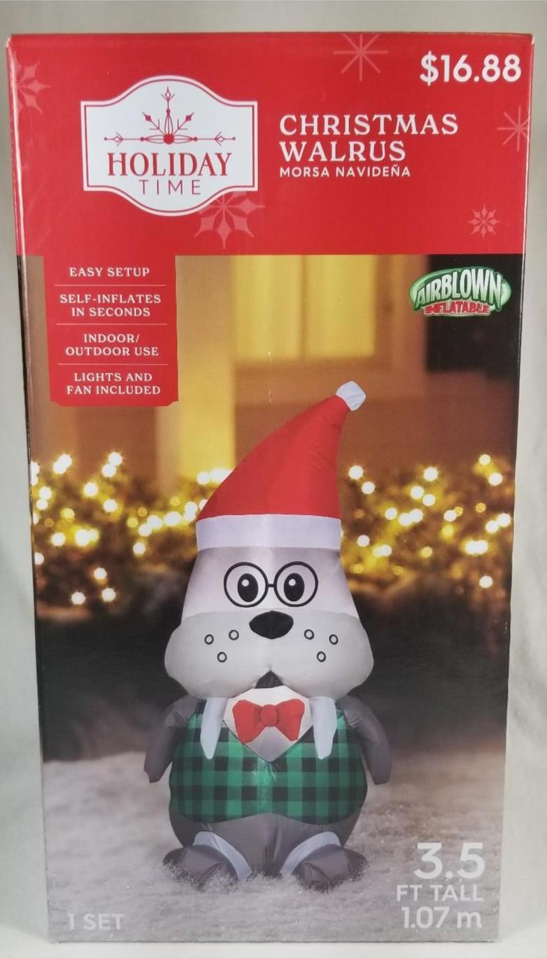Holiday Time CHRISTMAS WALRUS Inflatable Winter Yard Decoration LED 3.5 ...