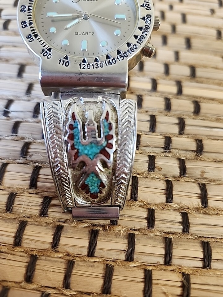 Mens' Fondini Silver Wrist Watch Japanese Quartz Swiss W/ Eagle ...