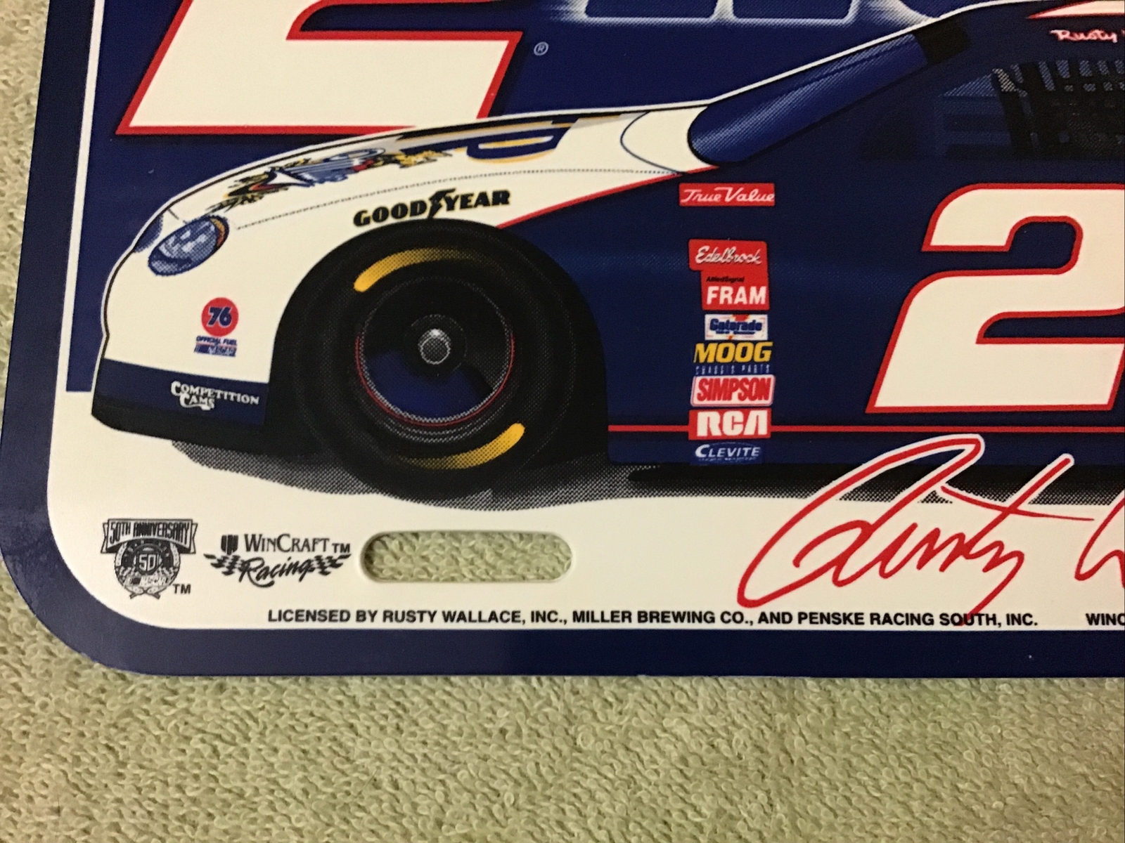1998 RUSTY WALLACE #2 Miller Lite Wincraft Plastic License Plate NEW ...