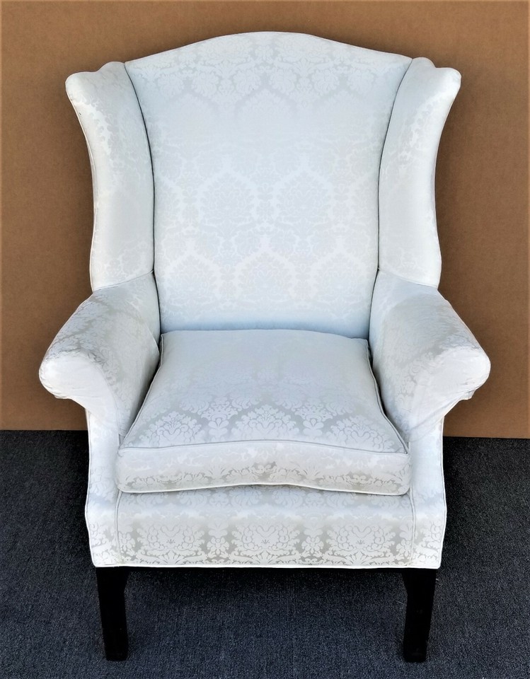 Vintage Chippendale Wingback White Brocade Satin Cotton and Down ...