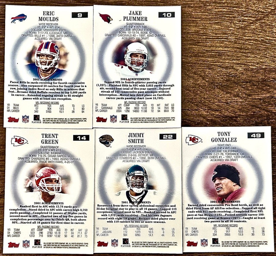 2002 Topps Pristine Jake Plummer, Trent Green, Jimmy Smith, Tony ...