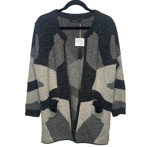 NWT Dolce Cabo Open Front Yarn Knit Grey/Black Patchwork Cardigan Small ...
