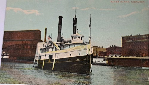 View Of Steamer Ship River Scene Chicago Illinois IL Antique UNP ...