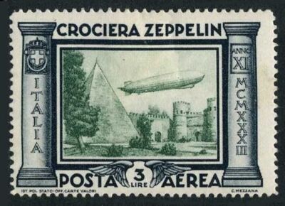 Italy C42,hinged.Mi 439. Air Post 1933.Zeppelin over Pyramid of Caus ...