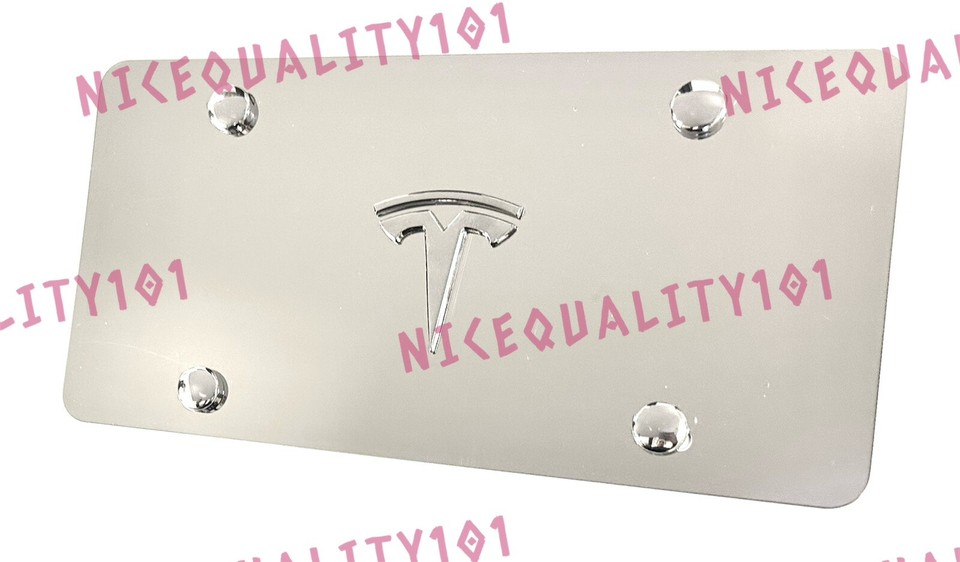 3D Tesla Front Vanity Stainless MIRROR Finished License Plate Frame ...