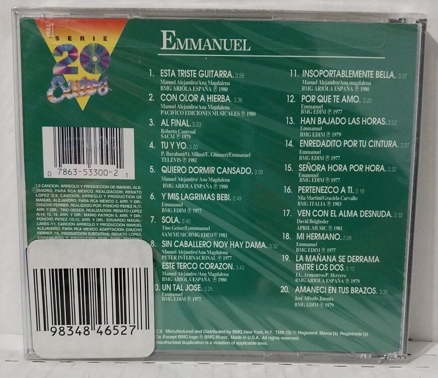 Emmanuel Serie 20 Exitos (CD 078635330021) *NEW* 78635330021| eBay
