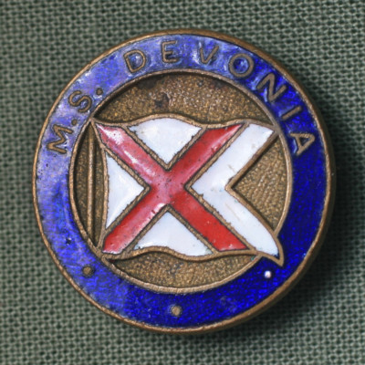 1962 M.S. Devonia Educational Cruises Ship Pin H.M.S Devonshire D-Day ...
