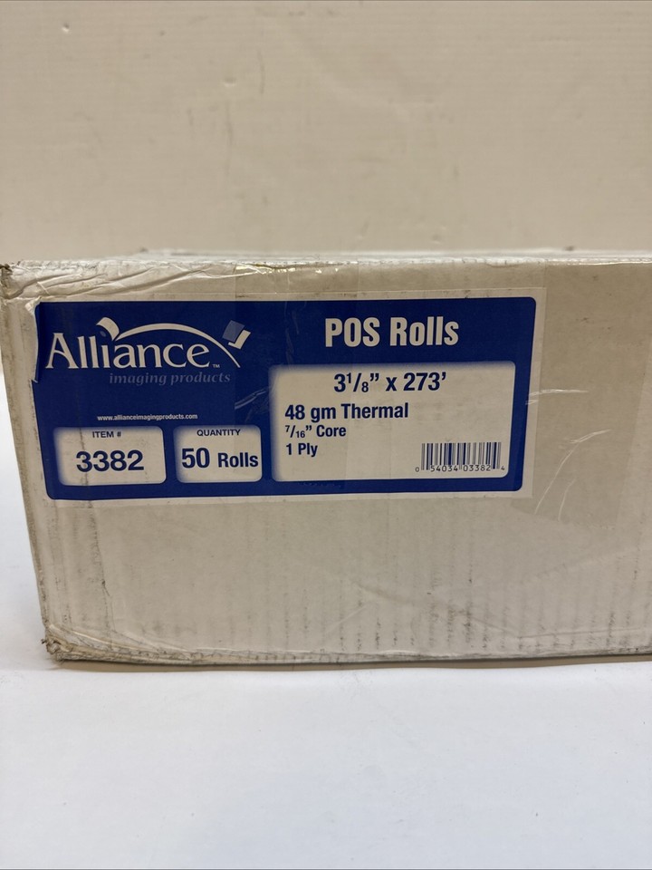 Alliance Thermal Paper Receipt Rolls 3-1/8" x 273' Thermal POS Roll ...