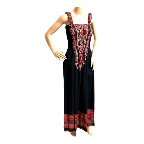 Ashro Womens Maxi Dress S Multicolor Sleeveless Ruched Ethnic Tribal ...