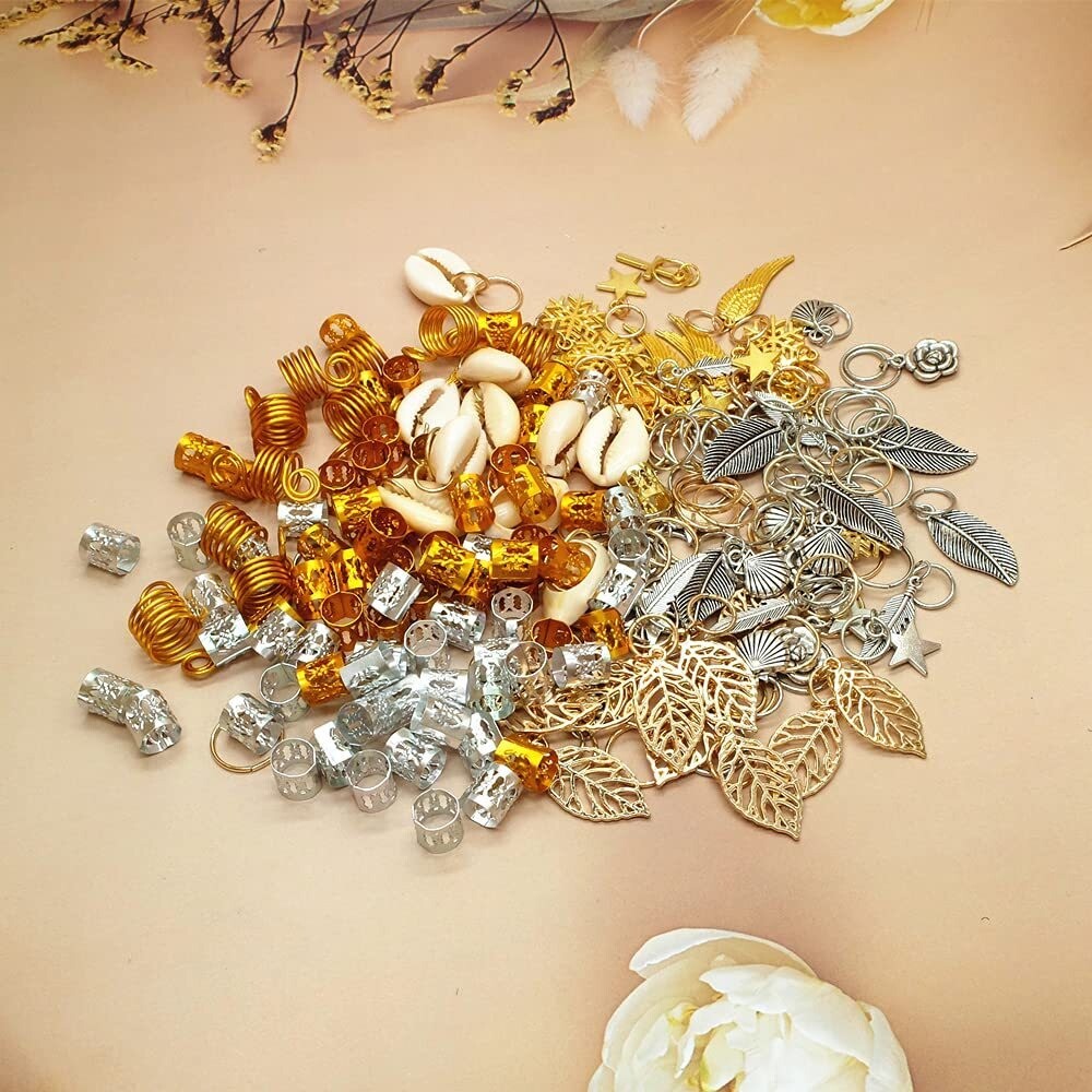 220pcs Gold and Silver Hair Cuffs Clips Mixing Hair Braid Tubes for ...