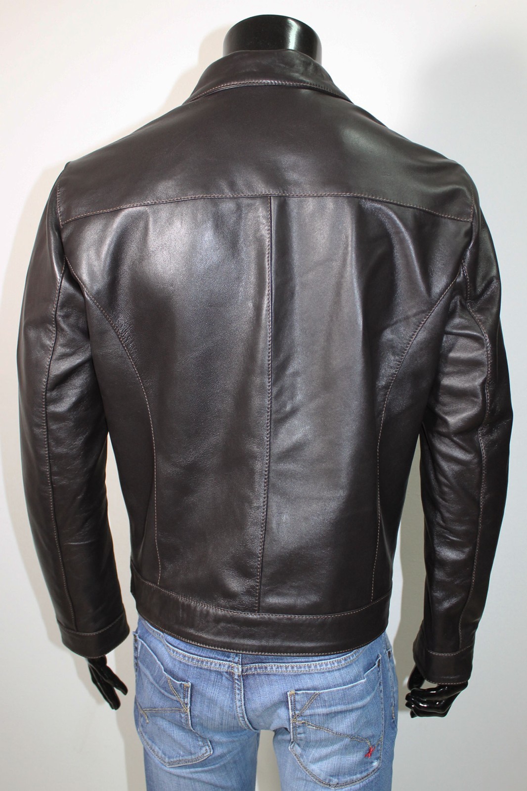 Italian HANDMADE Men Leather Jacket Soft Lambskin Dark Brown Slim Fit ...