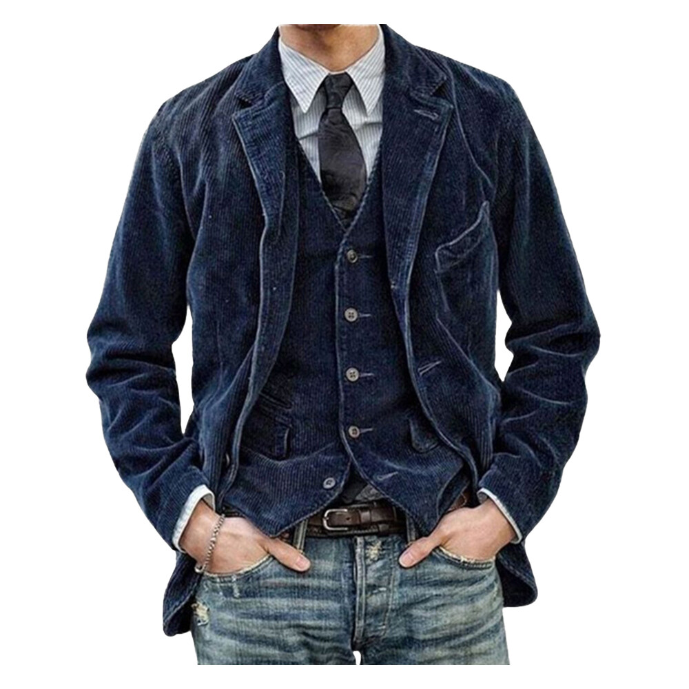 Men Corduroy Suit Jacket Smart Casual Notch Lapel Cord Blazer Coat ...