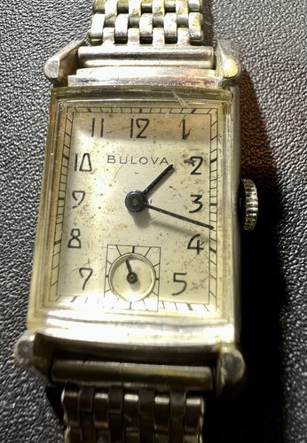VINTAGE BULOVA 21J 7AK FANCY DECO 10K WHITE GOLD FILLED WATCH WORKING ...