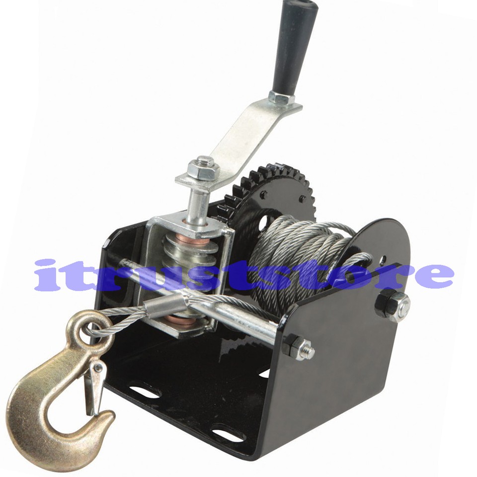 2K LB CAPACITY WORM GEAR HAND MANUAL WINCH TOW PULLER 40:1 RATIO ...