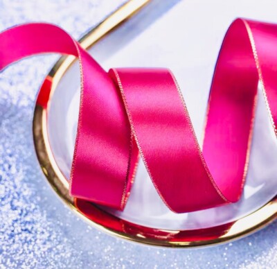 75M 25mm Gold Trim Double Faced Hot Pink Ribbons Formal Giftings ...